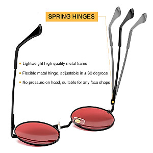 Gleyemor Polarized Round Sunglasses for Men Women Hippie Small Circle Glasses Red Yellow Lenses (Black/Clear Red)