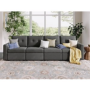 LINSY HOME Rubik III 4 Seats Fabric Sofa Set, Deep Seat Modular Sectional Sofa, Modern Extra Large Sofa Couch with Storage Seats & Removable Cover, 4 Seater Convertible Sofa, Dark Grey