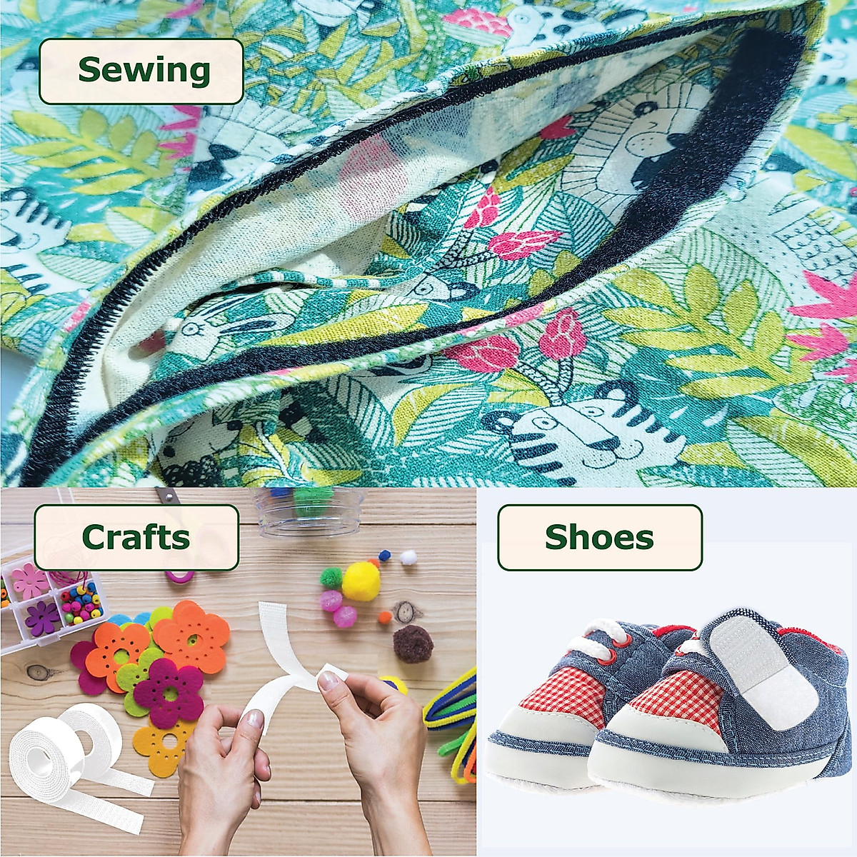 (1x4 Inch, 16 Sets) Strips with Adhesive for Fabric, Stick On for Fabric, No Sew Sticky Back for Clothes, Curtains - Heavy Duty Double Sided Hook and Loop Hem Tape Fasteners, No Sewing No Iron, Black