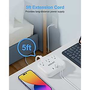 2 Prong to 3 Prong Outlet Adapter, Two Prong Power Strip with 3 Prong Outlets, 3 USB Ports, 5ft Extension Cord Three Prong, Polarized, for Old House, White