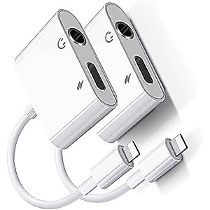 [Apple MFi Certified] 2 Pack Headphone Adapter for iPhone, iPhone Adapter for Headphone Jack and Charger 2 in 1 Lightning to 3.5mm AUX Audio + Charger Splitter for iPhone 14/13/12/11/XS/XR/X 8 7/iPad