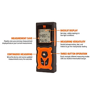 WEN 10130 Multi-Unit Compact Digital 130-Foot Laser Distance Measure with Backlit LED Screen