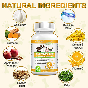 Allergy Support for Dogs, 180PC Allergy Aid Chewable Tablets for Seasonal Allergy, Supports Immune Function, Dry & Itchy Skin Relief, Dog Supplement Vitamins Tablets - 180 Tablets/Chicken Flavor