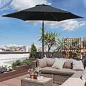 windaze 7.5ft Patio Table Umbrella - Outdoor Market Umbrella with Push Button Tilt and Crank for Garden, Lawn, Backyard, Deck, Pool and Beach, Black