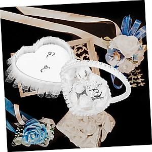 VICASKY Lace Ring Pillow Ring Bearer Cushion Wedding Ring Pillow Heart Shape Ring Pillow Ring Barrier Pillow for Wedding Heart Shaped Ring Pillow Ring Bracket Box Pearl Bride Satin