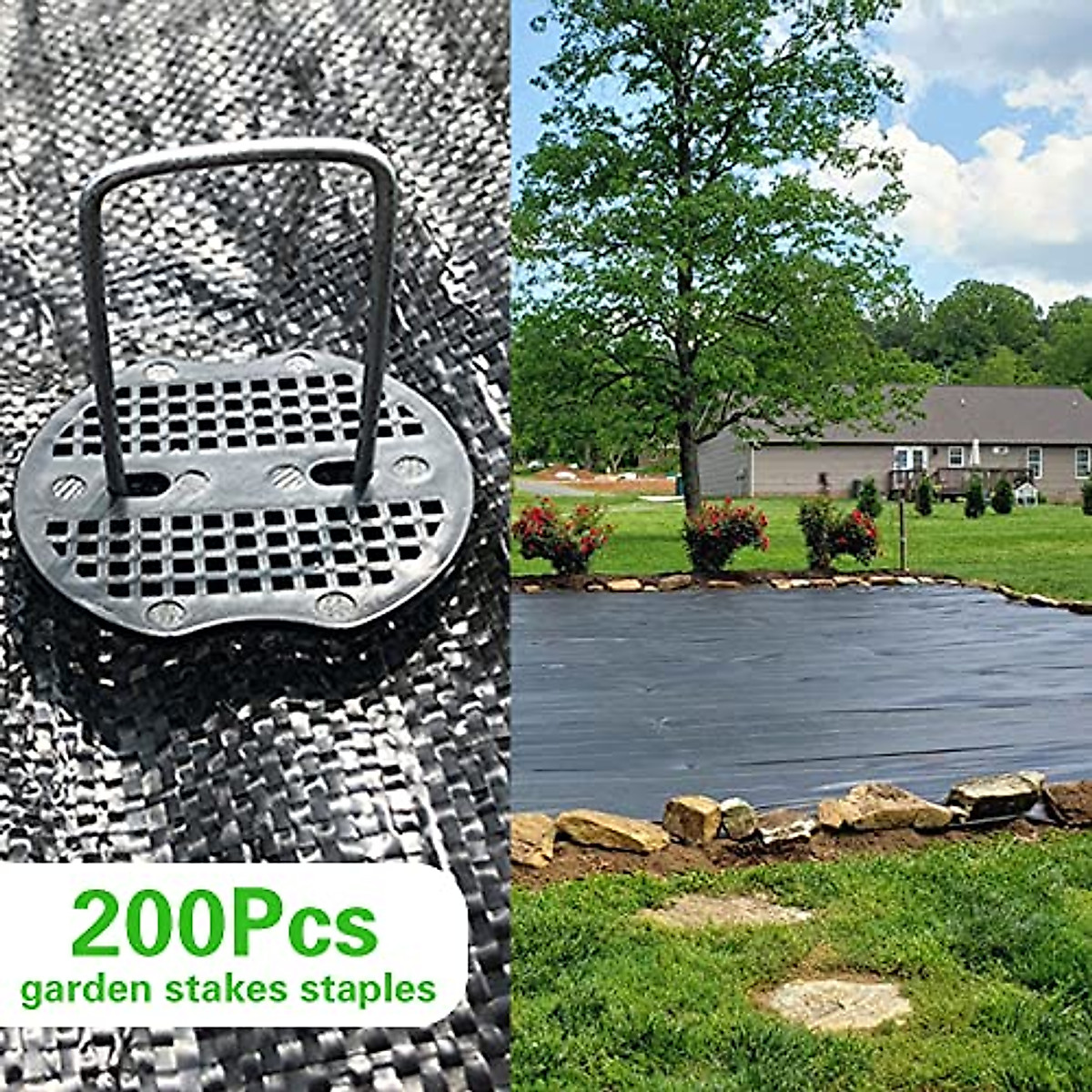 Bakulyor 200Pcs Landscape Staples + 200Pcs Gasket, 6 Inch Garden Stakes Staples 11 Gauge U Shaped Galvanized Lawn Landscape Pins, Heavy Duty Yard Ground Pin for Weed Barrier Sod Fabric Decorations