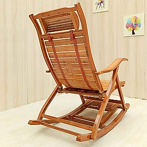 BROHN Lounge Chair, Lounge Chairs,Bamboo Rocking Chair Adjustable Folding Recliner Summer Outdoor Sun Loungers Armchair Balcony Old Man Siesta Chair with Headrest and Foot Massage