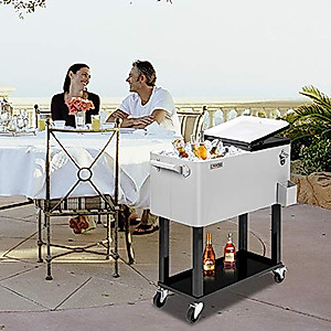 VINGLI 80 Quart Rolling Ice Chest, Portable Patio Party Bar Drink Cooler Cart, with Shelf, Beverage Pool with Bottle Opener,Grey