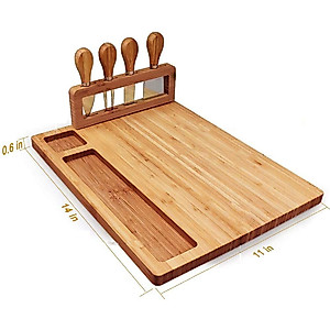 Aoibox Bamboo Cheese Board Set 14.17"*11"*0.8", Charcuterie Platter and Serving Meat Board Including 4 Stainless Steel Knife, Cheese Tray, Yankee Swap Gifts
