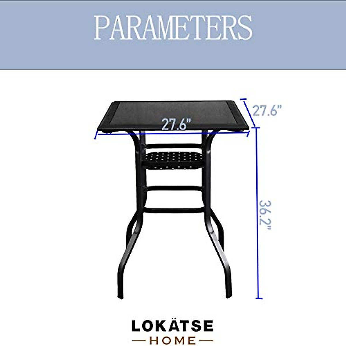 LOKATSE HOME Patio Bar Height Outdoor Table Bistro Square Outside High Top with 2-Tier Metal Frame (27.6"x 27.6"x 36.2"H), Black