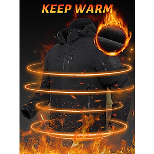 TACVASEN Hoodie for Men Tactical Jacket Fleece Lined Zip Up Hooded Jackets Thick Fuzzy Coat Winter Hoodie Black S