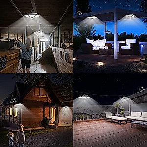 Deogos Solar Pendant Lights, Dual Head Solar Shed Lights with Motion Sensor for Outdoor,180 LED Solar Indoor Lights with Remote Control for Barn Gazebo Garage Garden Home