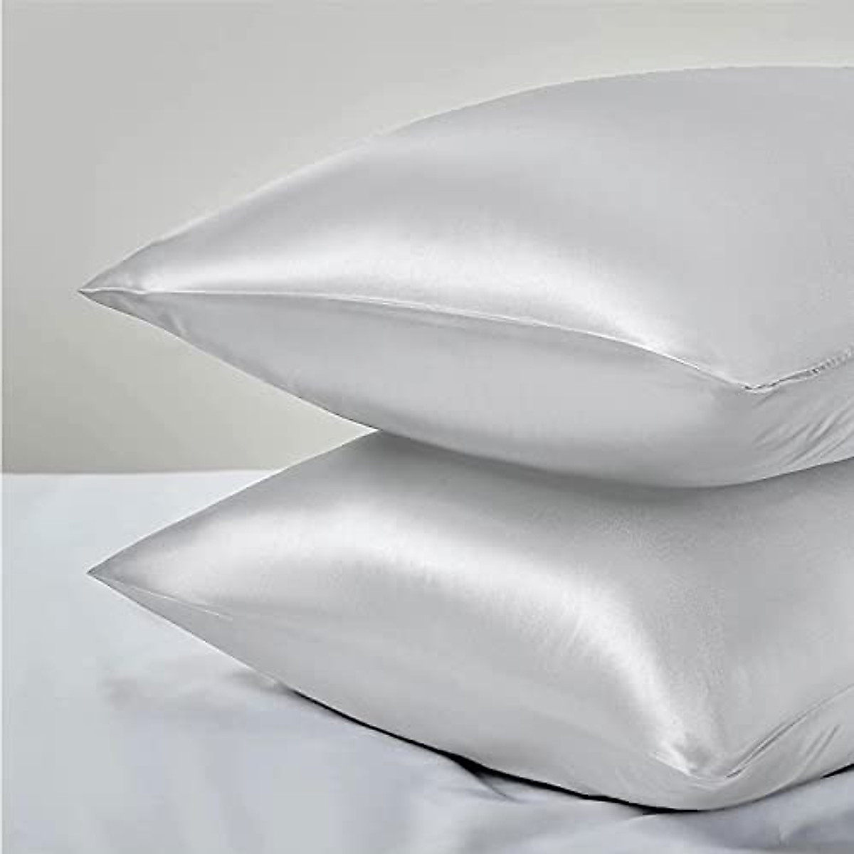 Silk Satin Pillowcases for Hair - BPC Bed Pillow Cases Standard Size Set of 2 for Hair and Skin, Satin Pillowcase 20x26 inches, Pillow Covers with Envelope Closure, Breathable, Skin-Friendly(White)
