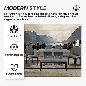 Merax 6 Pieces Dining Table Set with 4 Chairs and 1 Bench,Modern Faux Marble Kitchen Furniture, Gray