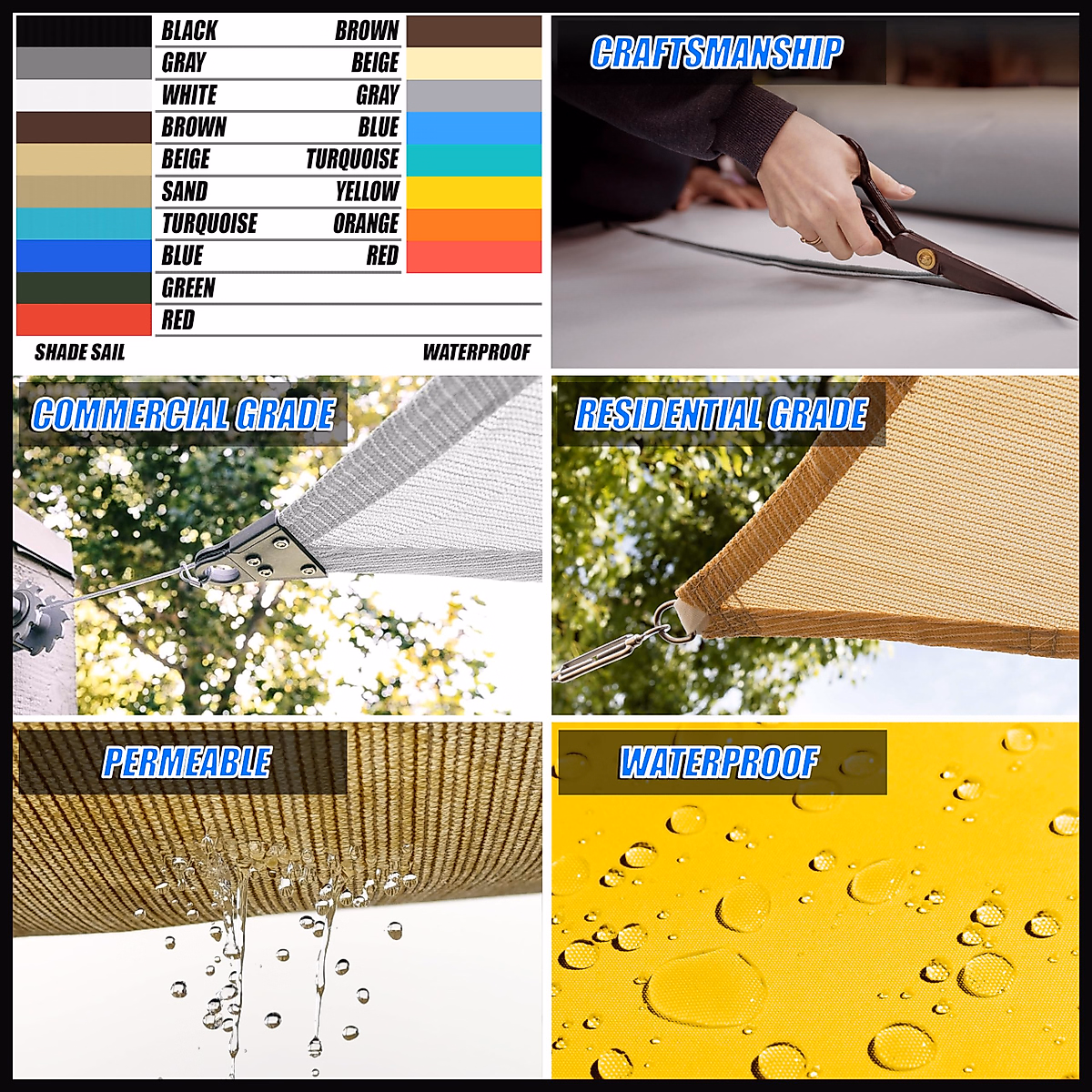 Royal Shade 8' x 12' Cream Rectangle Sun Shade Sail Canopy Outdoor Patio Fabric Screen Awning RTAPR0812 - UPF50+ 95% UV Blockage, Heavy Duty, Water & Air Permeable (We Make Custom Size)