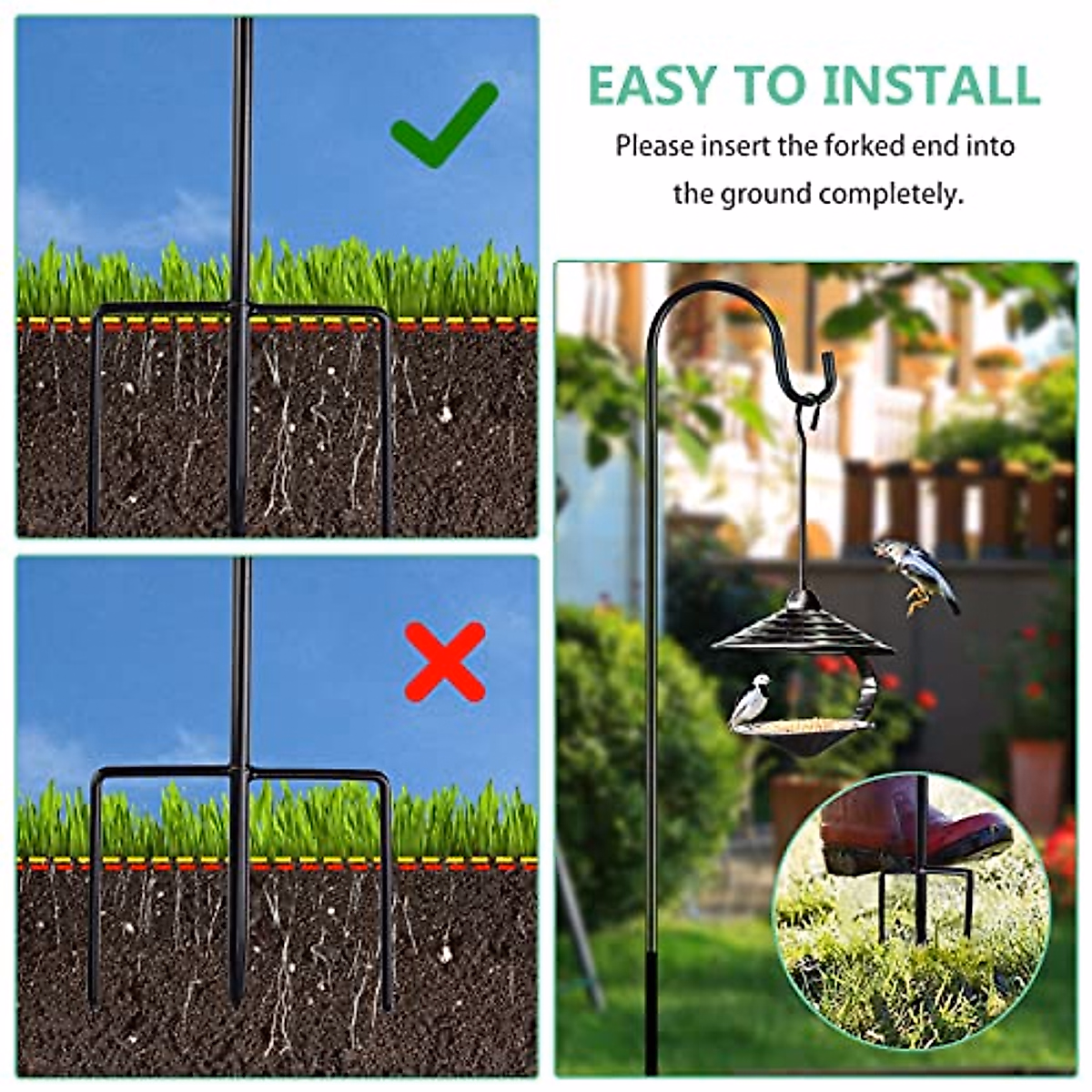 2 PCS Shepherds Hook Outdoor 23 to 35 inch Garden Shepherds Hook Metal Garden Stake with Hooks Lantern Stick Shepherds Hooks for Solar Lights Lanterns Bird Cages Weddings Plant Baskets