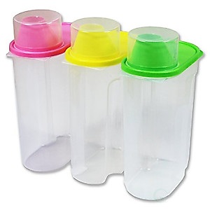 Basicwise Large BPA -Free Plastic Food Saver, Kitchen Food Cereal Storage Containers with Graduated Cap, Set of 3, Pink, Green, and Yellow, QI003216.3L