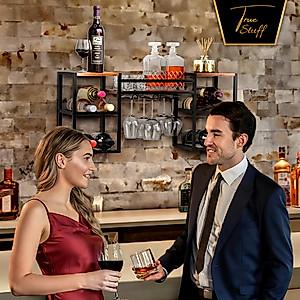 Wine Bottle and Glass Holder - Wine Rack Wall Mounted - Table Top Wine Glass Rack - Hanging Wall Mount Wine Rack Shelf - Wine Bottle Holder Stand Countertop - Small Wall Wine Racks for Wine Bottles