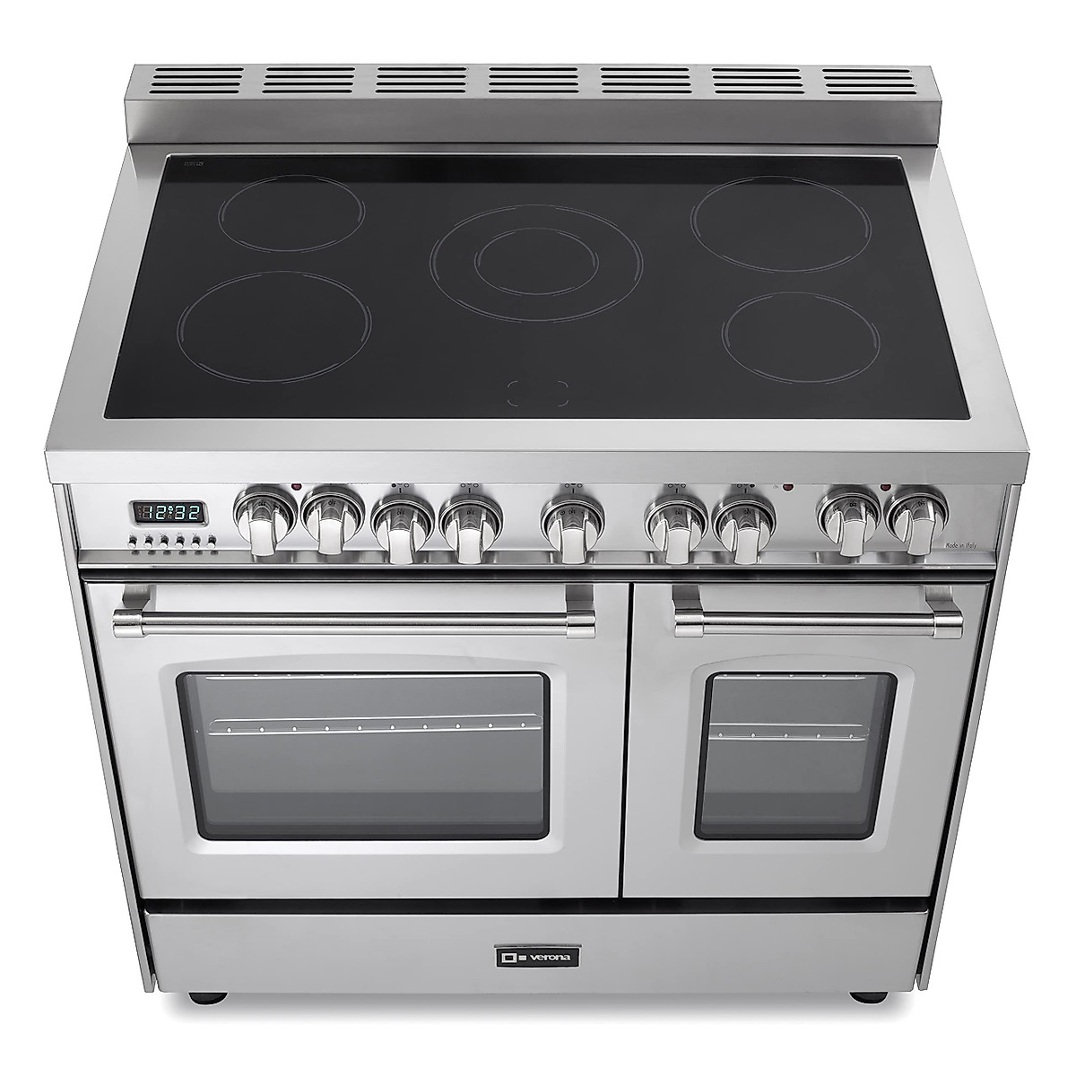 Verona Prestige Series VPFSEE365DSS 36 Inch All Electric Freestanding Range Double Oven Convection, 5 Burners Dual Center Element Chrome Knobs and Handle Stainless Steel