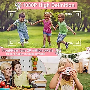Unicorn Camera for Kids Girls, Christmas Birthday Gifts for Girls Age 3-8, HD Selfie Digital Video Camera for Toddler, Cute Toy Camera with 32GB SD Card Little Girl Toy for 4 5 6 7 8 9 Years Old