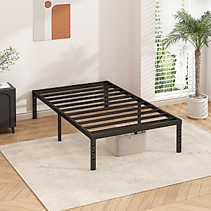 HLIPHA Metal Platform Bed Frame 14 Inch Tall Bed No Box Spring Needed,Twin Size Bed with Heavy Duty Strong Support Slats,Easy to Assemble,Black