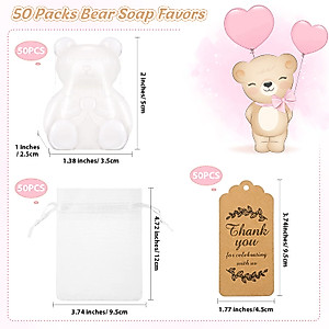 50 Pack Bear Soap Favors White Baby Shower Soap Favors with Thank You Cards and Packaging Bags for Boys Girls Kids Baby Shower Decoration Guest Gift Supplies