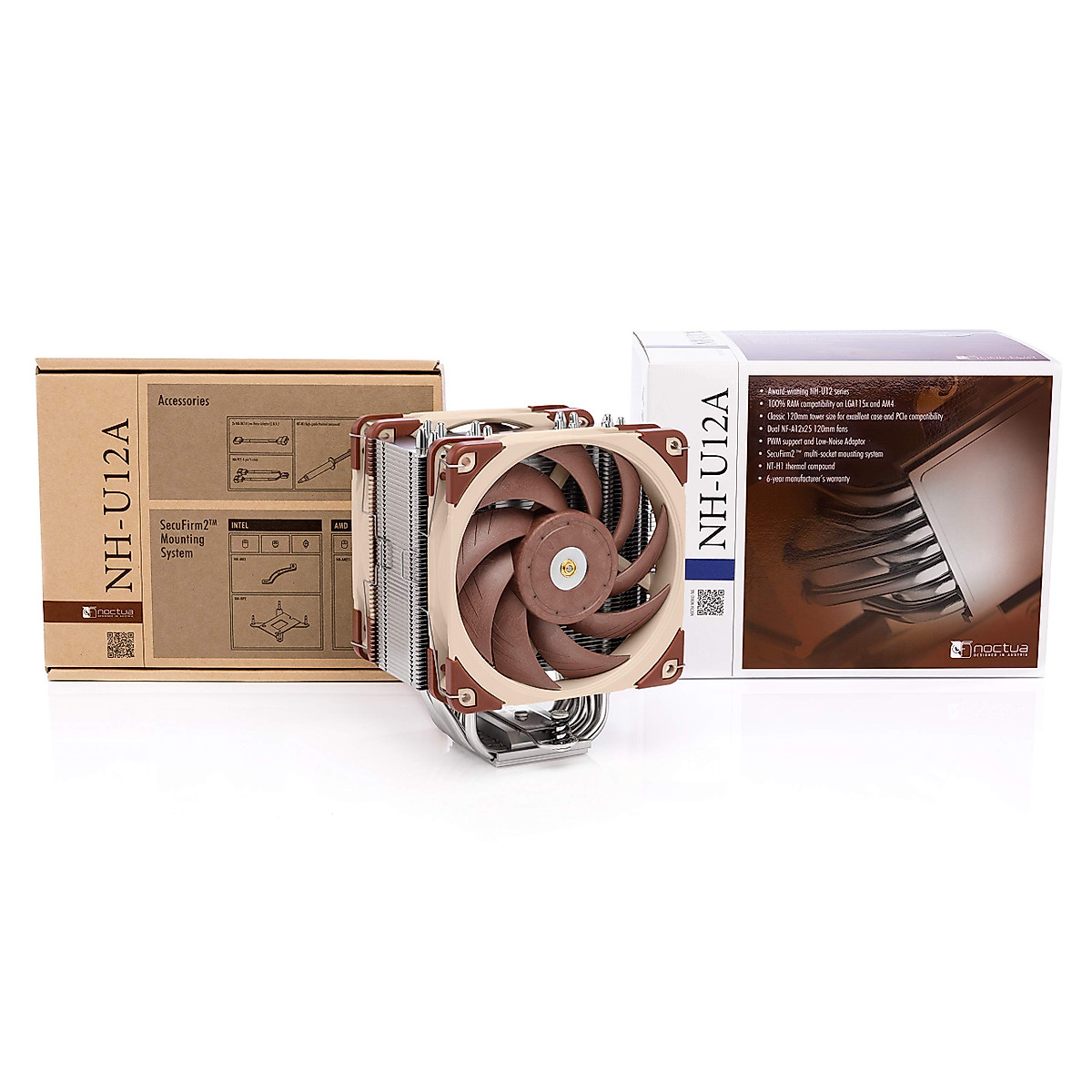 Noctua NH-U12A, Premium CPU Cooler with High-Performance Quiet NF-A12x25 PWM Fans (120mm, Brown) for Desktop