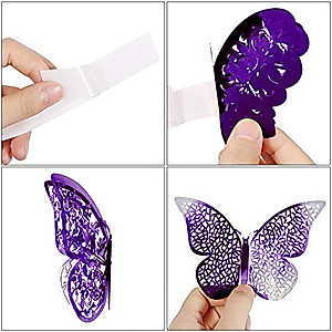 72 Pieces 3D Butterfly Wall Decals Sticker Wall Decal Decor Art Decorations Sticker Set 3 Sizes for Room Home Nursery Classroom Offices Kids Girl Boy Bedroom Bathroom Living Room Decor (Purple)