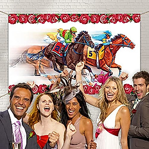 Pudodo Run for The Roses Backdrop Banner Kentucky Derby Horse Racing Themed Party Photography Background Wall Decoration