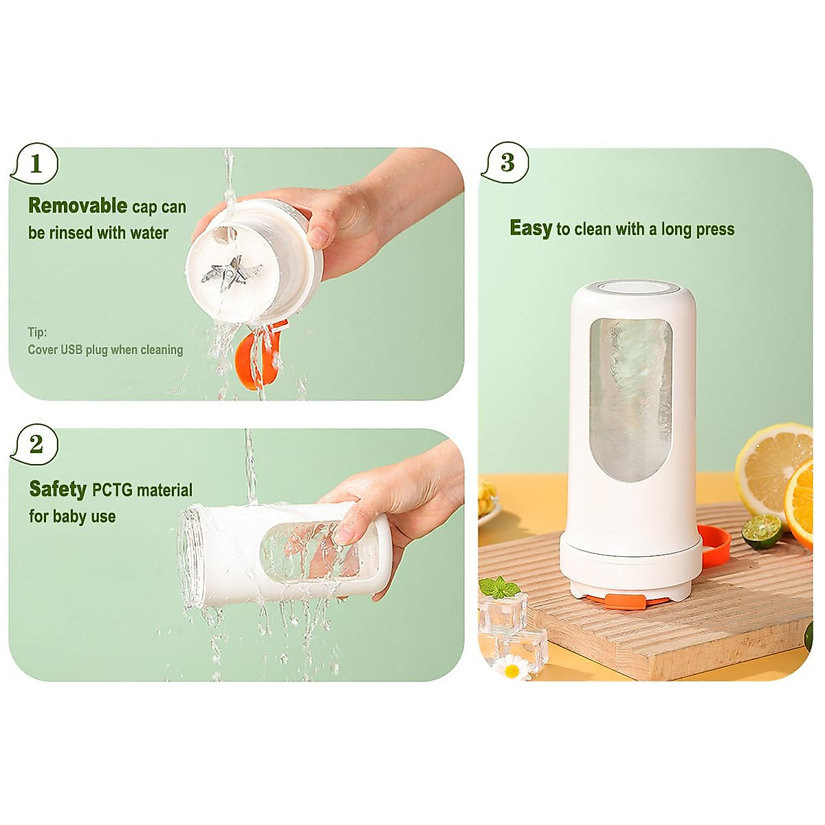 Portable Blender for Shakes and Smoothies, 13oz Personal Blender with USB Rechargeable and 10 Blades Mini Small Blender Bottles for Office Gym Kitchen (White)