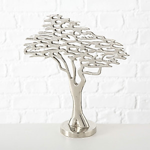 Savannah Tree of Life Table Top Metal Figurine, Made by Hand, Silver Aluminium, Atelier Sculpture Studio, Trunk, Abstract Leaf and Branch Details, Circular Base, 11.75 L x 4 W x 13 H inches (33 cm)