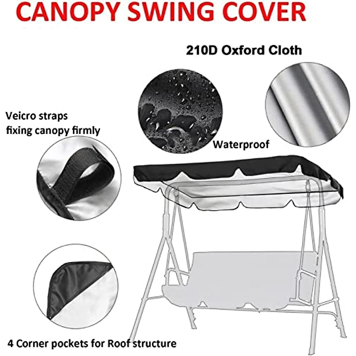 BTURYT Patio Swing Canopy,Waterproof Replacement Canopy Cover for 2/3 Seater Swing Chair,Swing Ceiling Replacement Cover for Outdoor Patio/Lawn/Garden Porch Swings(top Cover only)