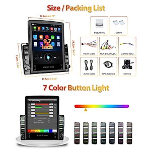 Rimoody Car Stereo Double Din Vertical Car Radio with Bluetooth GPS Navigation, 9.7'' Touchscreen Backup Camera IOS/Android Mirror Link USB FM WiFi Head Unit