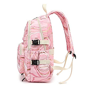 Dimanito Laptop Backpack College Backpack with USB charging port for laptop up to 15 inch Men Women Outdoor Travel Backpack(Pink Marble)