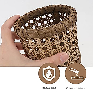 Cabilock Desk Flower Basket: Stationery Brown Mini Woven Basket, Small Makeup Pencil Handwoven Hand Storage Bowl Home Inches Farmhouse Wood Pots Cup Brush Caddy Rustic for Container