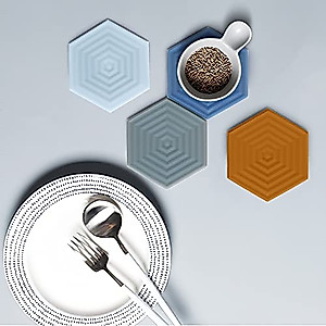 HOMKULA Silicone Coasters for Drinks - Coasters for Coffee Table, Drink Coasters for Wooden Table, 10mm Thick, Stain-Resistant, Non-Absorbent, Dishwasher Safe, Hexagon, Set of 6