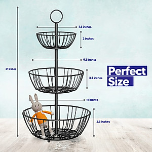 Riccle Fruit Basket For Kitchen Counter - 3 Tier Fruit Basket - Triple Layer Metal Wire Fruit Bowl For Kitchen Counter top - Three Tiered Fruit Holder For Kitchen, Produce, Vegetables