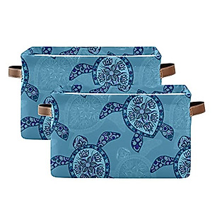 ALAZA Tribal Sea Turtle Blue Foldable Storage Box Storage Basket Organizer Bins with Handles for Shelf Closet Living Room Bedroom Home Office 1 Pack