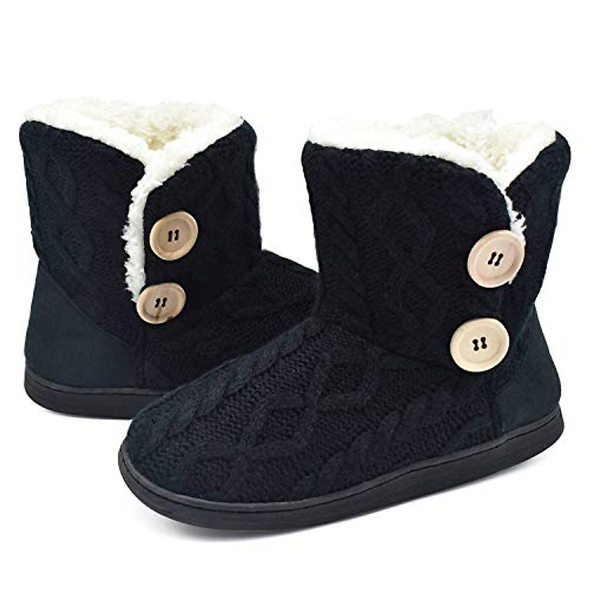 ONCAI Women's Slippers Comfort Knit Boots Winter Warm Outdoor Indoor Shoes All-Black Size 7-8