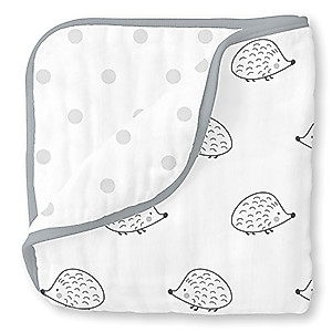 SwaddleDesigns 4-Layer Cotton Muslin Luxe Blanket, Baby and Toddler Cuddle and Dream, 46x46 inches, Black Hedgehogs and Dots