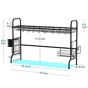 iSPECLE Over The Sink Dish Drying Rack Large Stainless Steel Dish Rack Shelf Over Sink for Kitchen Space Saver, Black