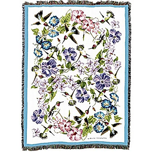 Pure Country Weavers Hummingbirds Blanket by Elena Vladykina - Bird Garden Floral Gift Tapestry Throw Woven from Cotton - Made in The USA (72x54)