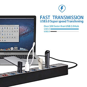 LYFNLOVE Powered USB Hub,11 Port 48W Data Charging Hub with 7 USB 3.0 Ports and 4 Smart Charging Ports,USB 3.0 Splitter with On/Off Switches for Laptop,PC, Computer,TV, HDD, Flash Drive and More