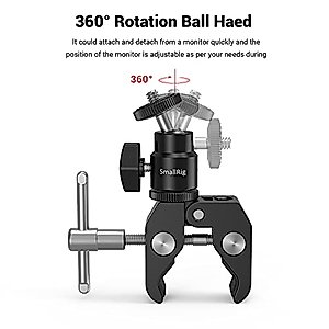 SmallRig Super Clamp Mount with Mini Ball Head Mount, Hot Shoe Adapter with 1/4 Screw for LCD Field Monitor, LED Lights, Flash, Microphone, for Gopro, for DJI Action 2, for Insta360 - 1124