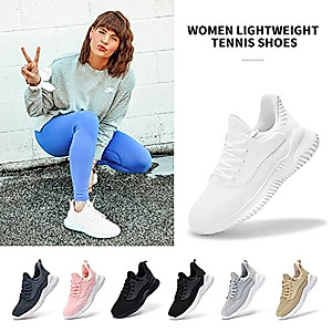 VIPSUPER Womens Tennis Shoes Walking Sneakers - Memory Foam Nursing Running Gym Athletic Workout Slip On Comfort Work Shoe Lightweight All White Size 8 US