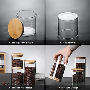 MOLFUJ 1200 ML / 40 FL Oz Glass Storage Container with Wood Lid, Stackable Clear Decorative Organizer Bottle Canister Pantry Jar with Air Tight Wooden Lid for Food, Coffee, Candy, Sugar, Salt, Tea