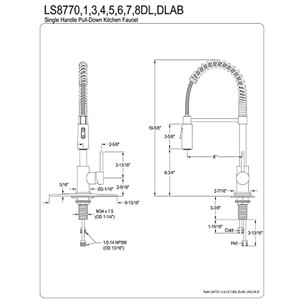 Kingston Brass LS8770DL Concord Pre-Rinse Kitchen Faucet, Matte Black