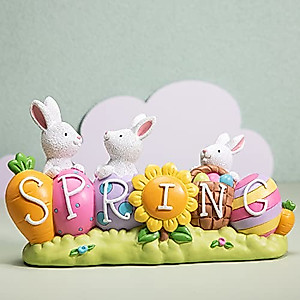 JOYIN Happy Easter Tabletop Decoration Easter Figurine Bunny and Egg Centerpiece Decoration for Easter Season