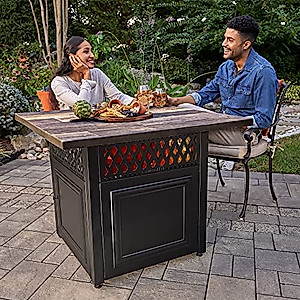 Endless Summer Piper 38 Inch Square DualHeat Gas Fire Pit Table And Patio Heater Combination with Hidden Control Panel, White Fire Glass and Cover