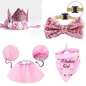 Dog Birthday Party Supplies, Dog Birthday Decorations Girl, Lets Pawty Balloons Banner, Hat Bandana Tutu Skirt for Small Medium Girl Dogs